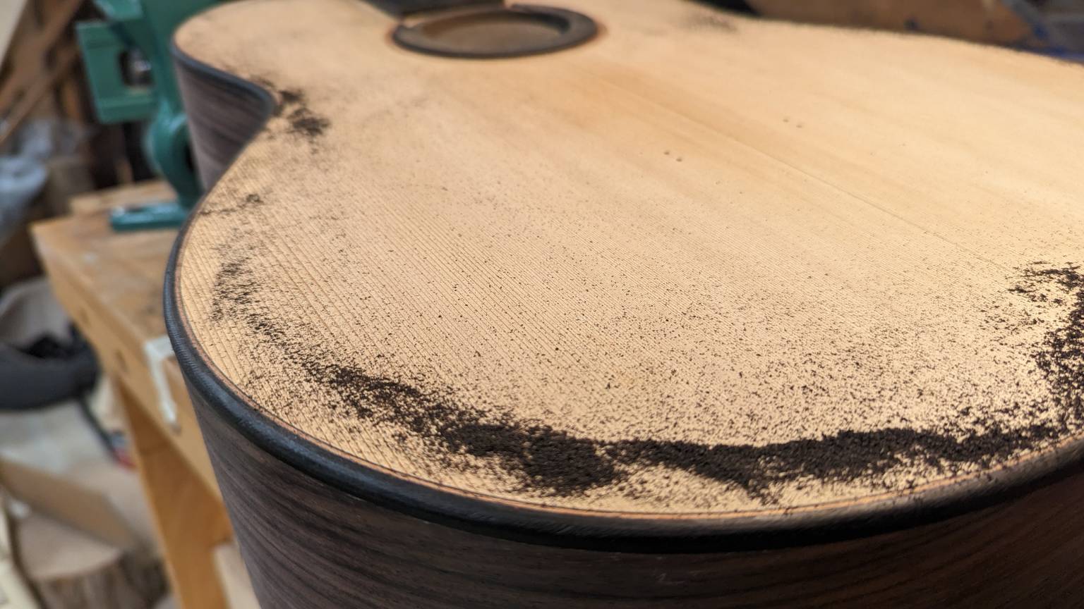 luthiers workbench - see which guitars I've been working on